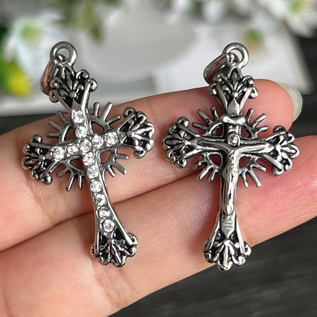 Double Sided CZ Pave Crucifixion Cross Pendant, 316L Stainless Steel - Etsy