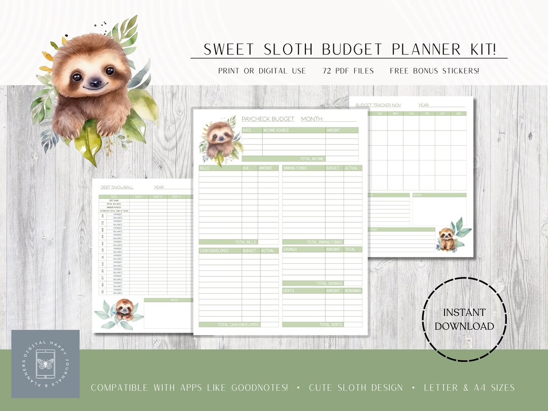 Cute Sloth Budgeting Set! Cash Stuffing, Budget Planner, Print ...