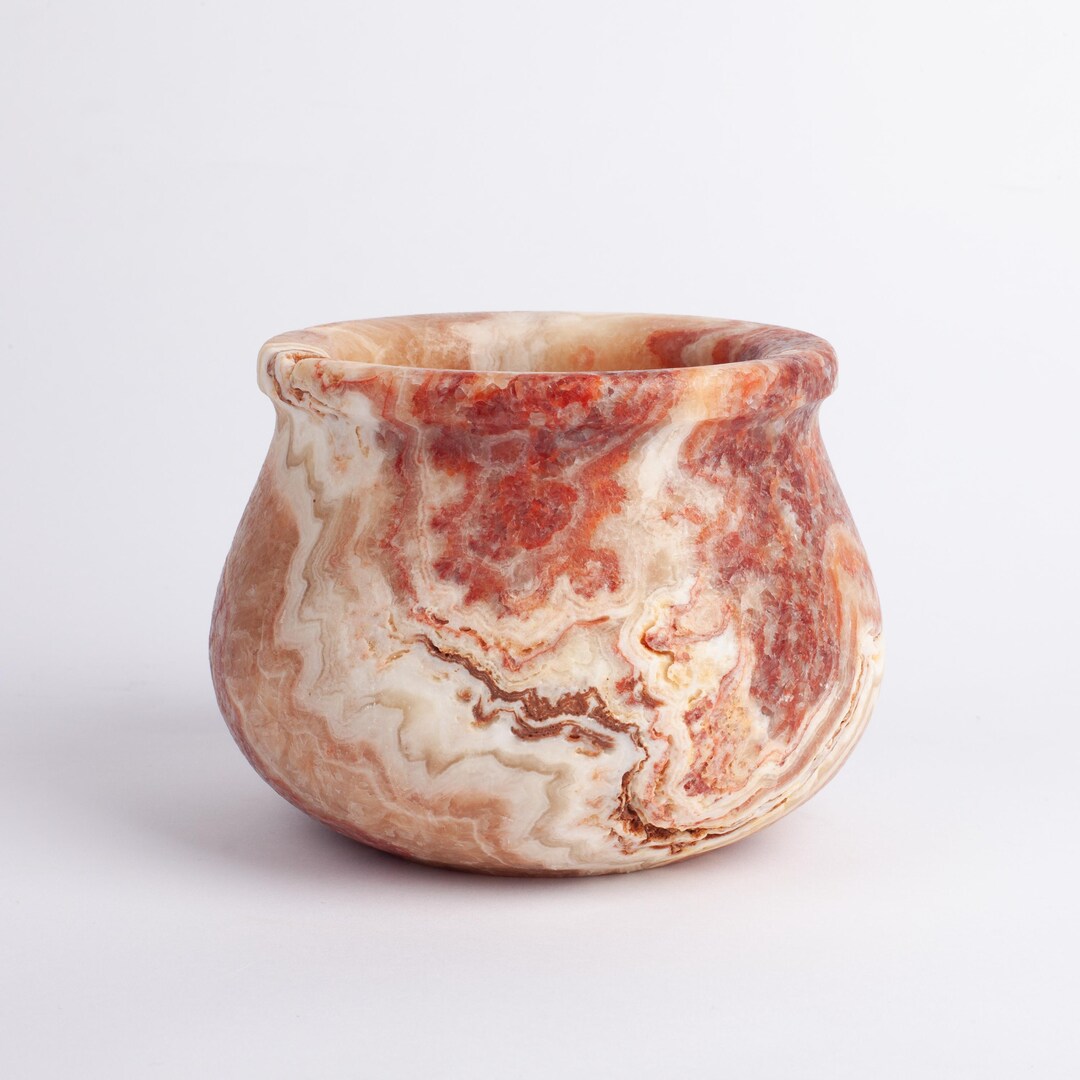 Pink / Rose Alabaster Pedestal Bowl / Hand Carved Onyx / Onyx ...