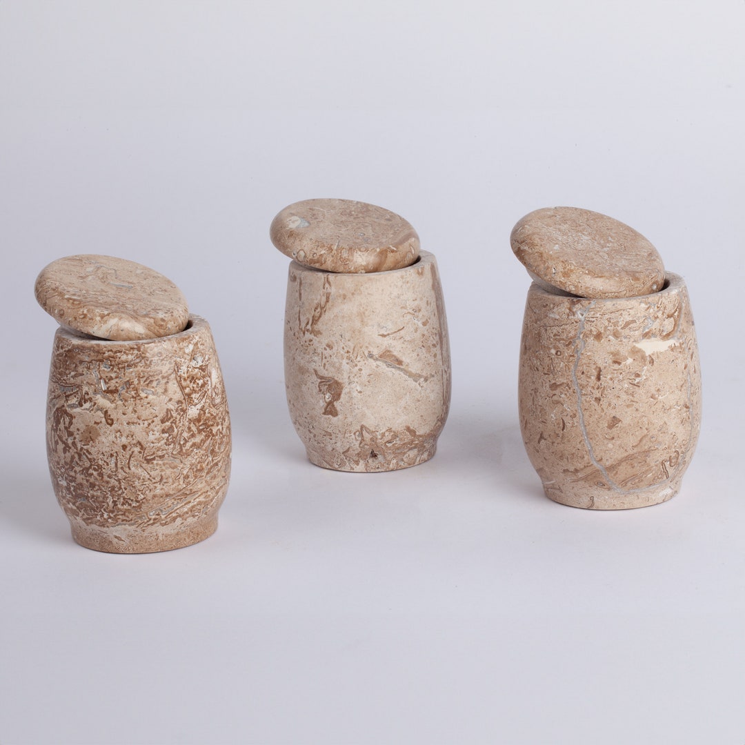 Noche Travertine Container / Jar Set With Lids / Set of Three / Large ...
