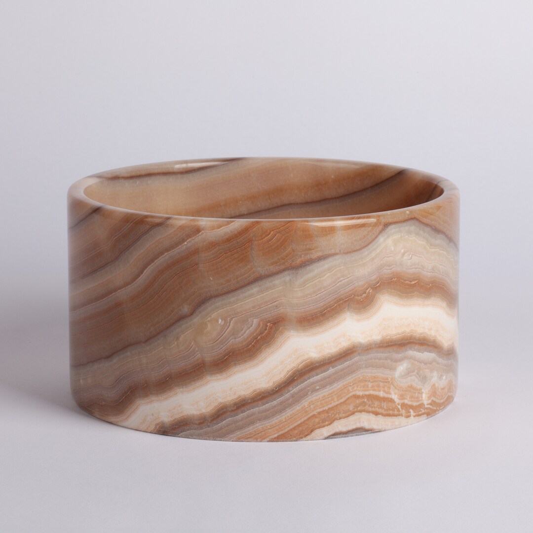 Hand Carved Alabaster Cylinder Bowl Natural Onyx Home Decor (6.7") - Etsy