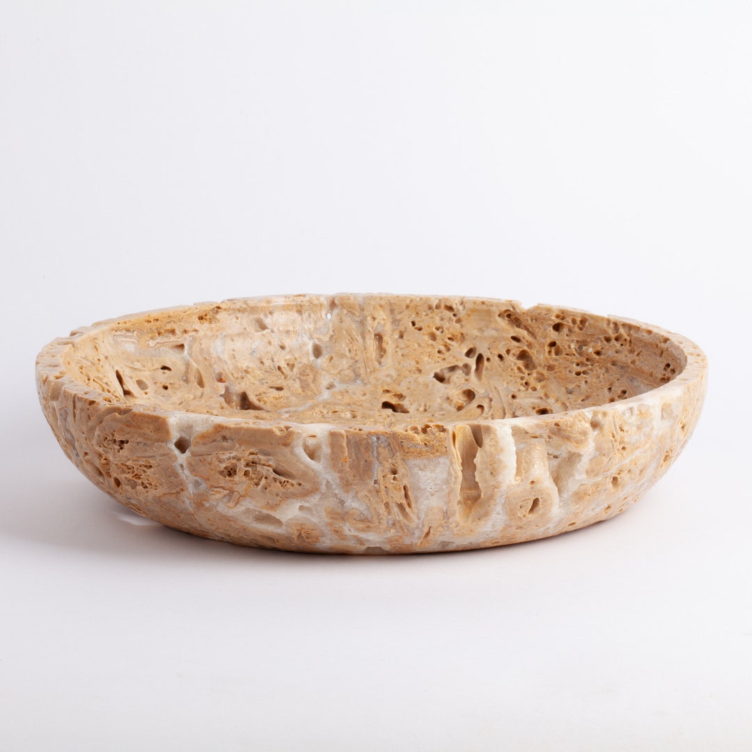 Handmade Travertine Bowl Natural Stone Centerpiece (11.2"), and Unique ...