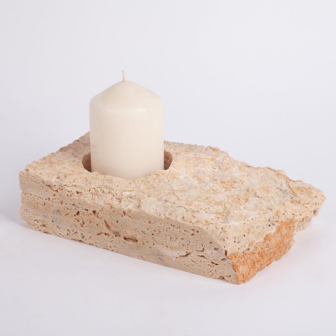 Beige Travertine Candleholder, Natural Stone Candleholder, Cylinder Candleholder Holder, Big ...