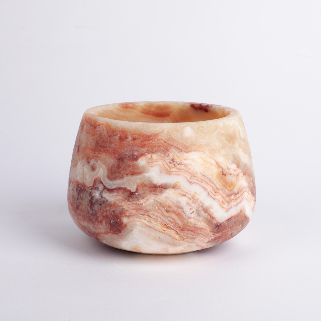 Hand Carved Pink Alabaster Pedestal Bowl Natural Stone Decoration - Etsy