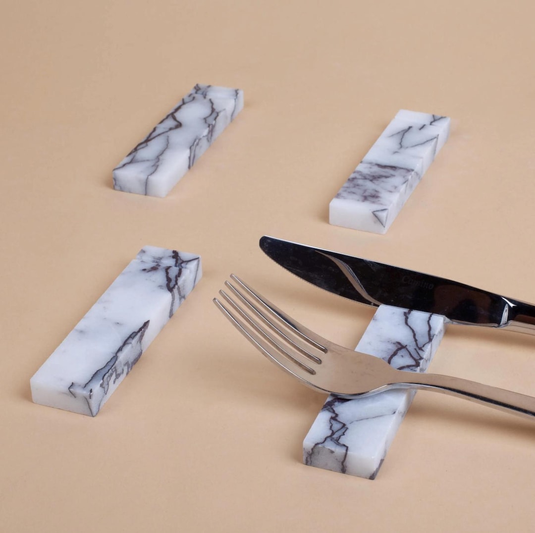 Lilac Marble Chopstick Rest, White Marble Cutlery Rest, Marble Cutlery ...
