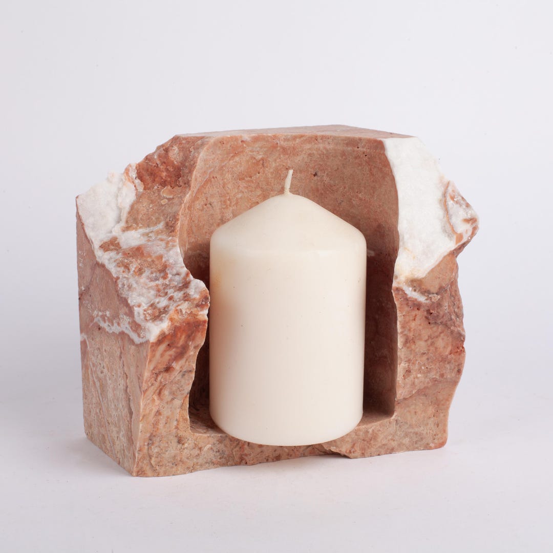 Pink Travertine Candleholder, Natural Stone Candleholder, Cylinder Candleholder Holder,big ...