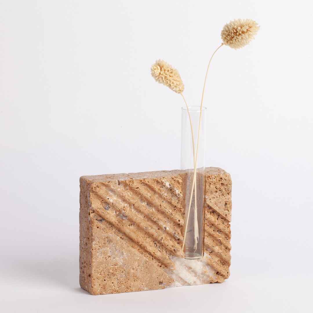 Travertine Planter / Travertine Glass Planter Holder / Unique Planter ...