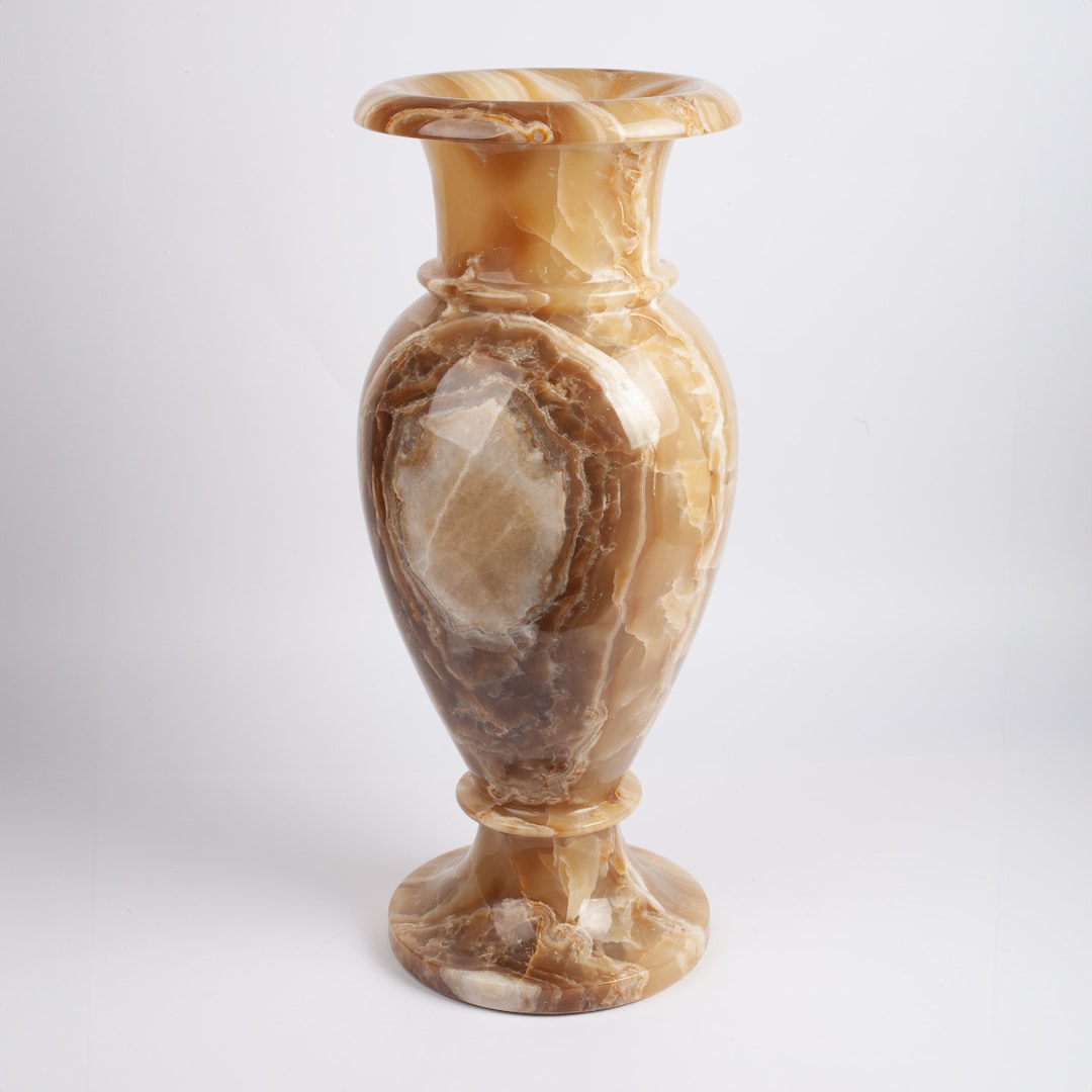 Yellow Alabaster Big Vase / Centerpiece / Big Onyx Vase / Hand Carved ...