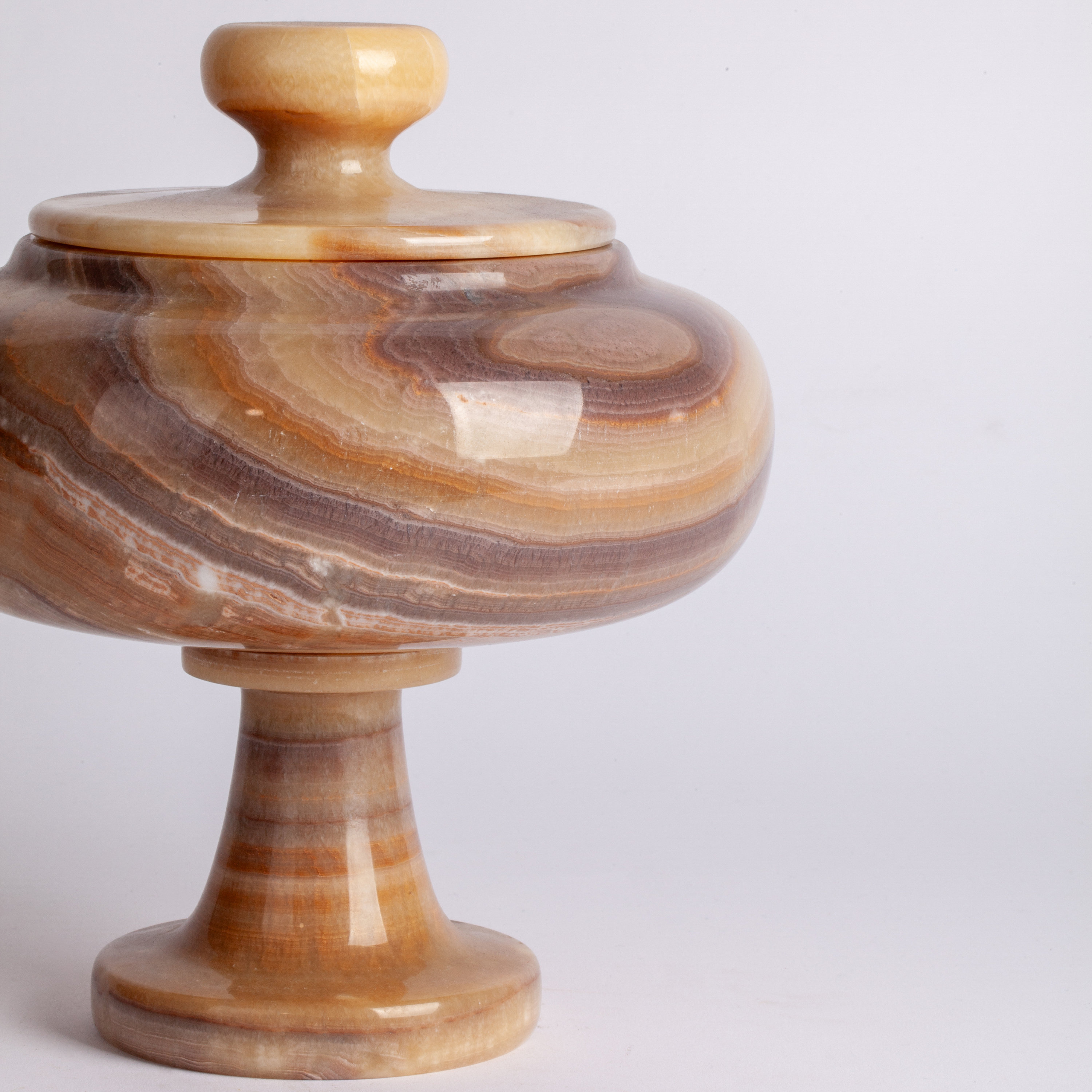 Hand Carved Alabaster Pedestal Bowl With Lid Natural Stone Decoration ...