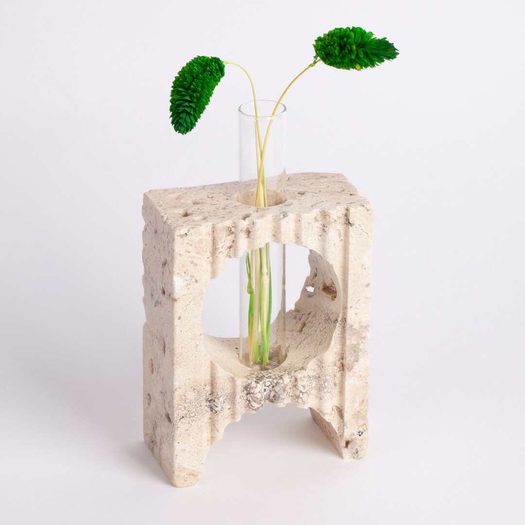 Beige Travertine Glass Planter Holder / Unique Planter / Travertine ...