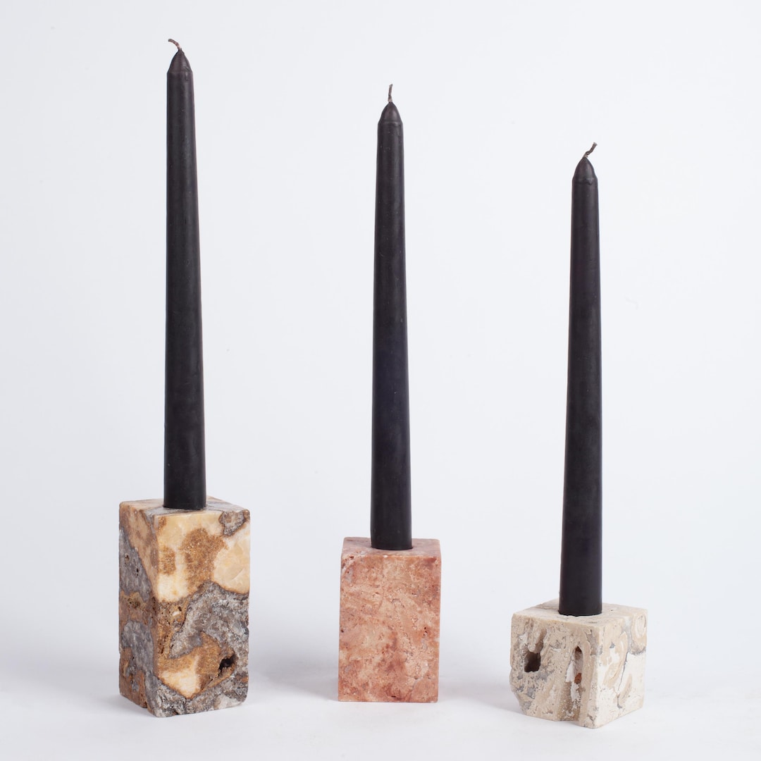 Travertine & Onyx Candlestick Holder, Chunky Candlestick Holder, Marble ...