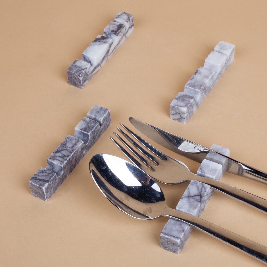 Purple Marble Cutlery Rest Set 6pcs, Chopstick Rest, White Marble ...