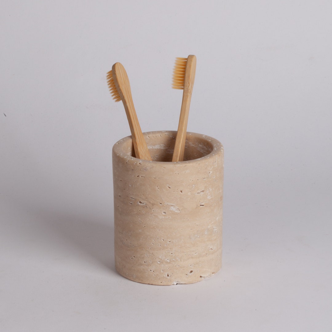 3.5 9 Cm Travertine Toothbrush / Pencil Holder / Container / Home ...