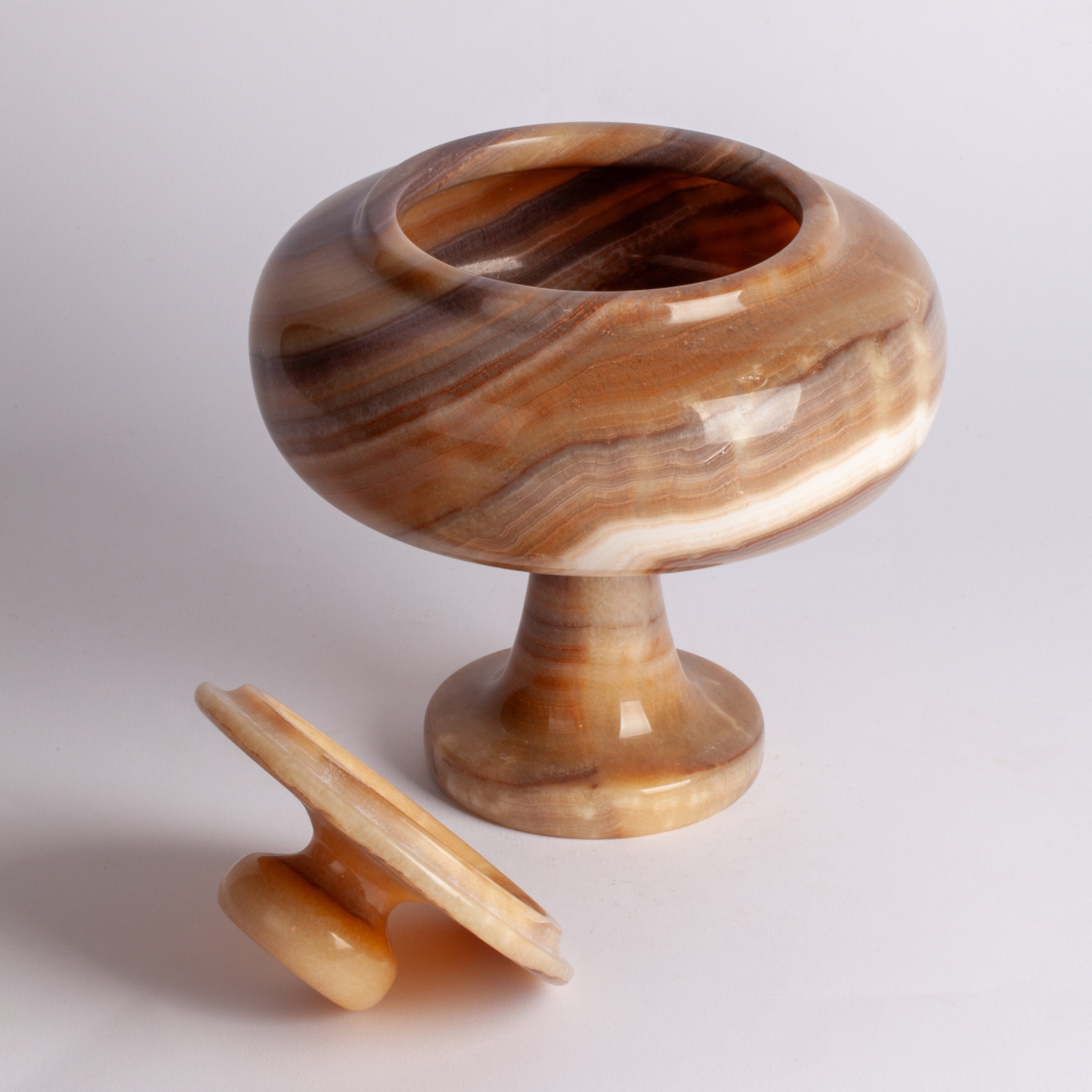 Hand Carved Alabaster Pedestal Bowl With Lid Natural Stone Decoration ...
