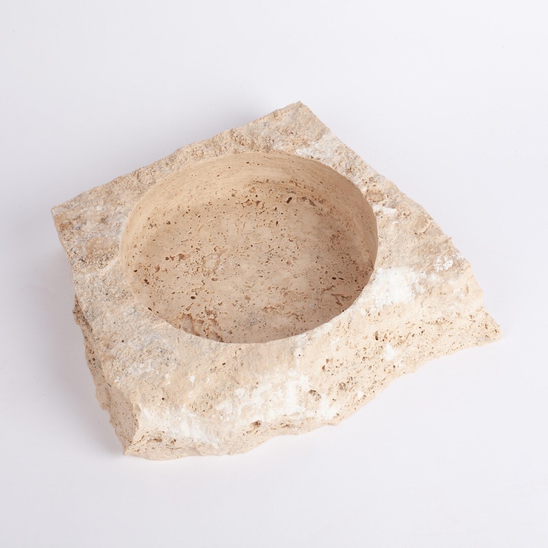 Handmade Beige Travertine Bowl: Rustic Stone Catchall Centerpiece - Etsy