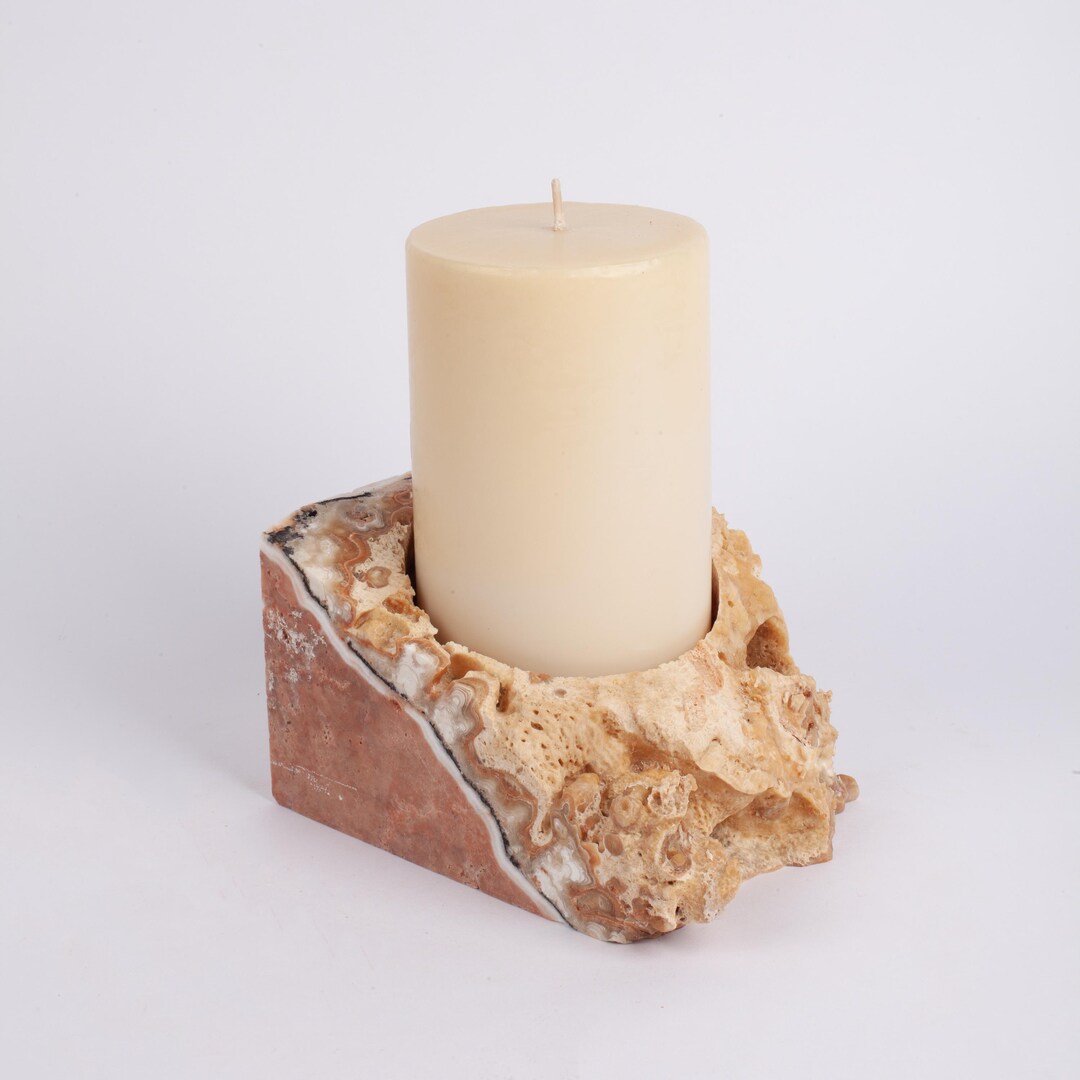 Pink Travertine Candleholder, Natural Stone Candleholder, Cylinder Candleholder Holder,big ...