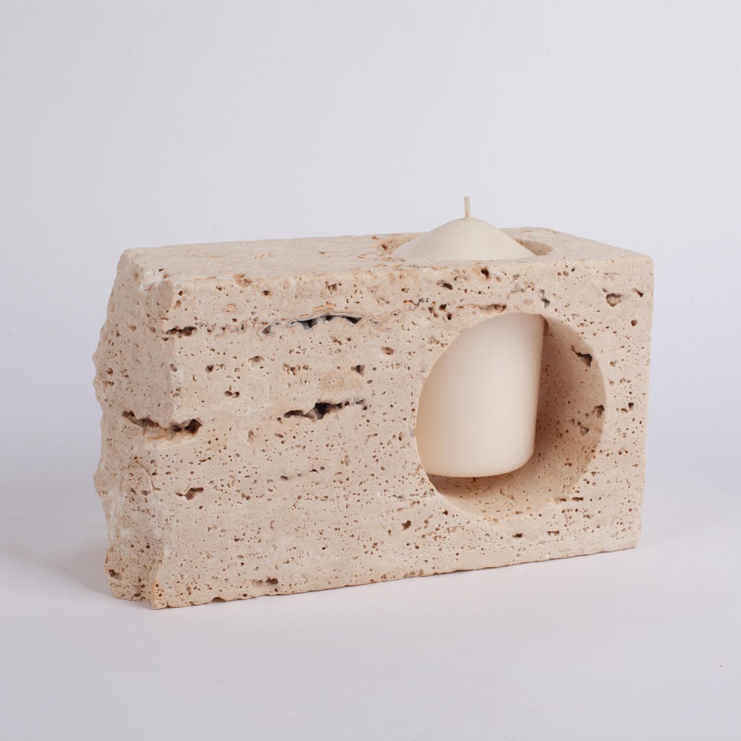 Beige Travertine Candleholder, Natural Stone Candleholder, Cylinder Candleholder Holder, Big ...