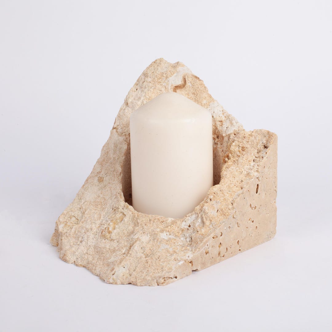 Beige Travertine Candleholder, Natural Stone Candleholder, Cylinder Candleholder Holder, Big ...