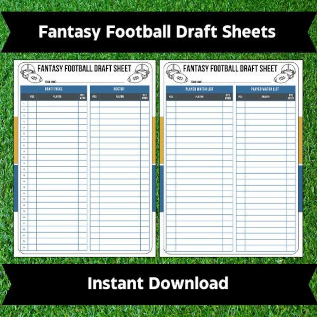 2024 Fantasy Football Draft Sheets Instant Download PDF - Etsy