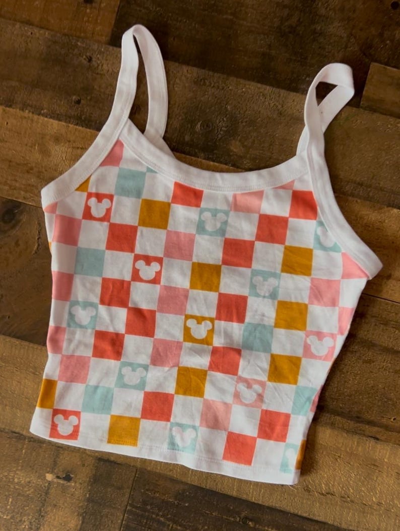 Checkered Mickey Crop Tank, Retro Disney Scoop Tee, Personalized Colors ...