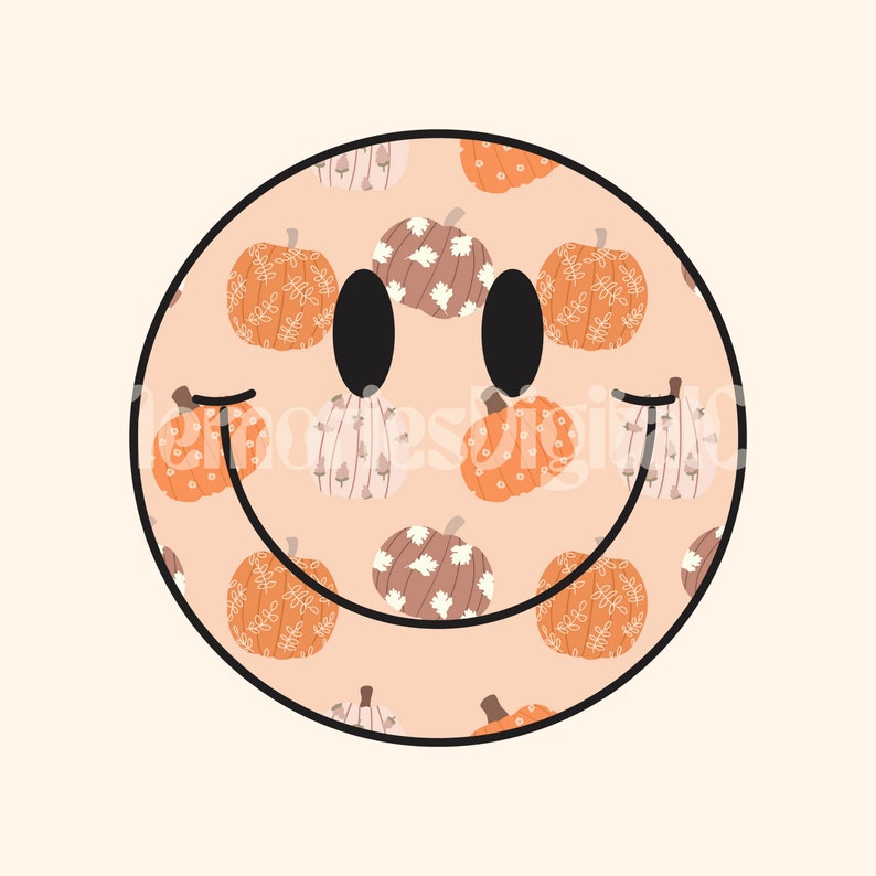 Pumpkin Happy Face Png, Fall Smile Face Png File, Retro Emoji Face ...
