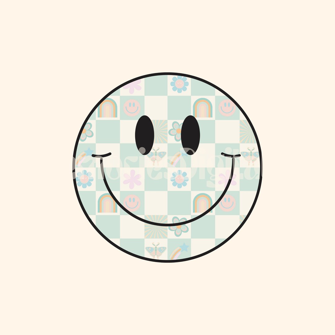 Pastel Checkered Happy Face Png, Spring Smile Face Png File, Pastel ...