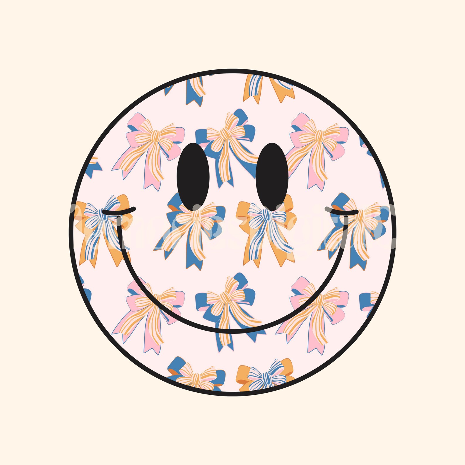 Pastel Bows Happy Face Png, Summer Spring Smile Face Png File, Retro ...