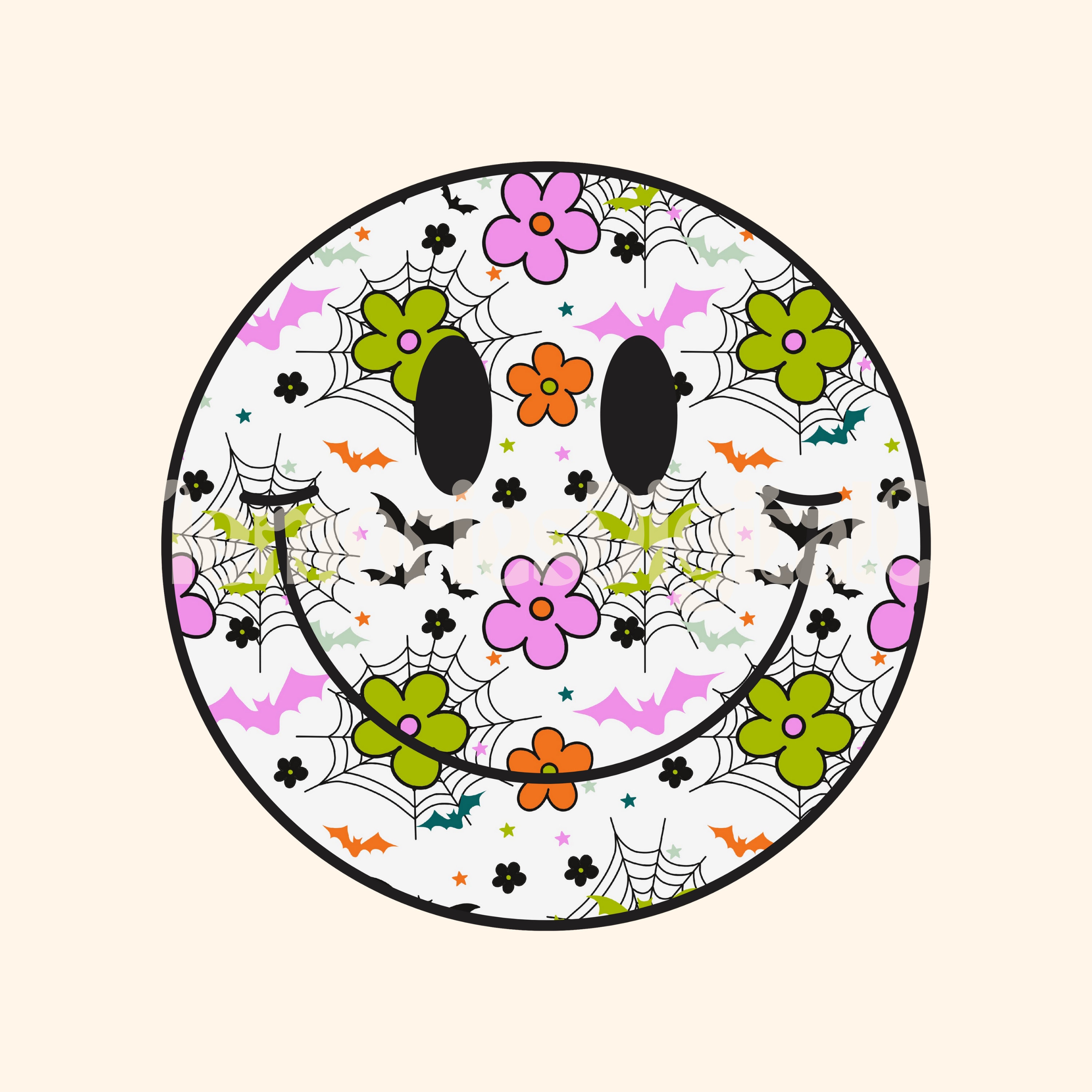 Funky Daisy Happy Face Png, Halloween Smile Face Png File, Retro Emoji ...