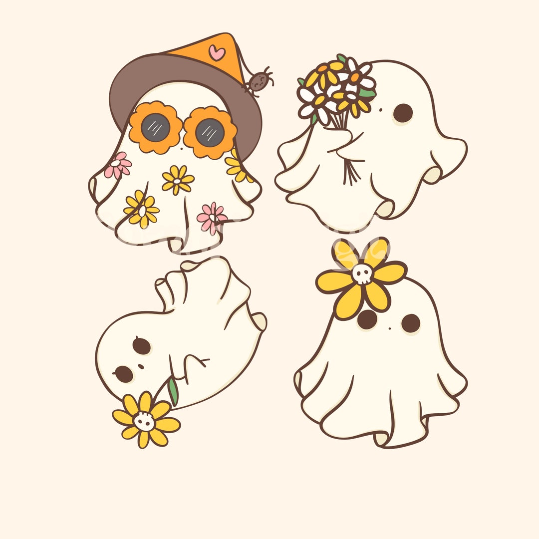 Cute Groovy Ghost PNG File, Boho Halloween PNG File, Floral Ghost ...