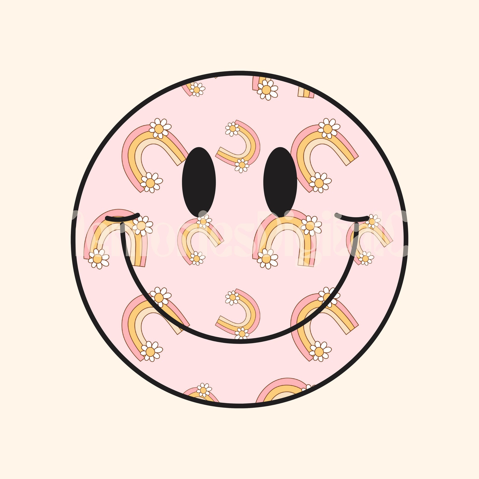 Floral Rainbow Happy Face PNG: Girly Sublimation Design (digital ...