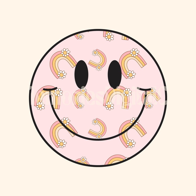 Floral Rainbow Happy Face PNG: Girly Sublimation Design (digital ...