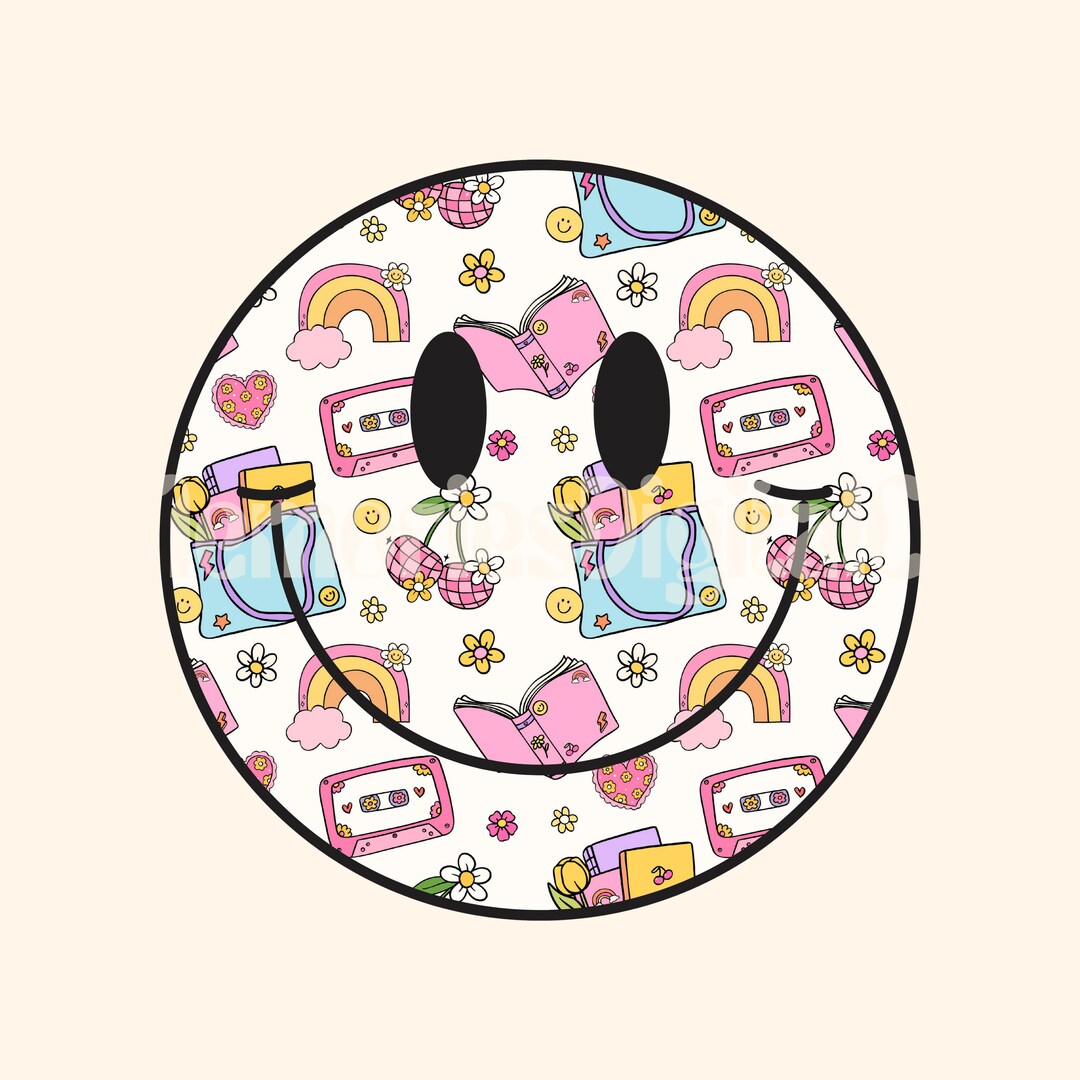 Flower Power Happy Face Png, Summer Spring Smile Face Png File, Retro ...