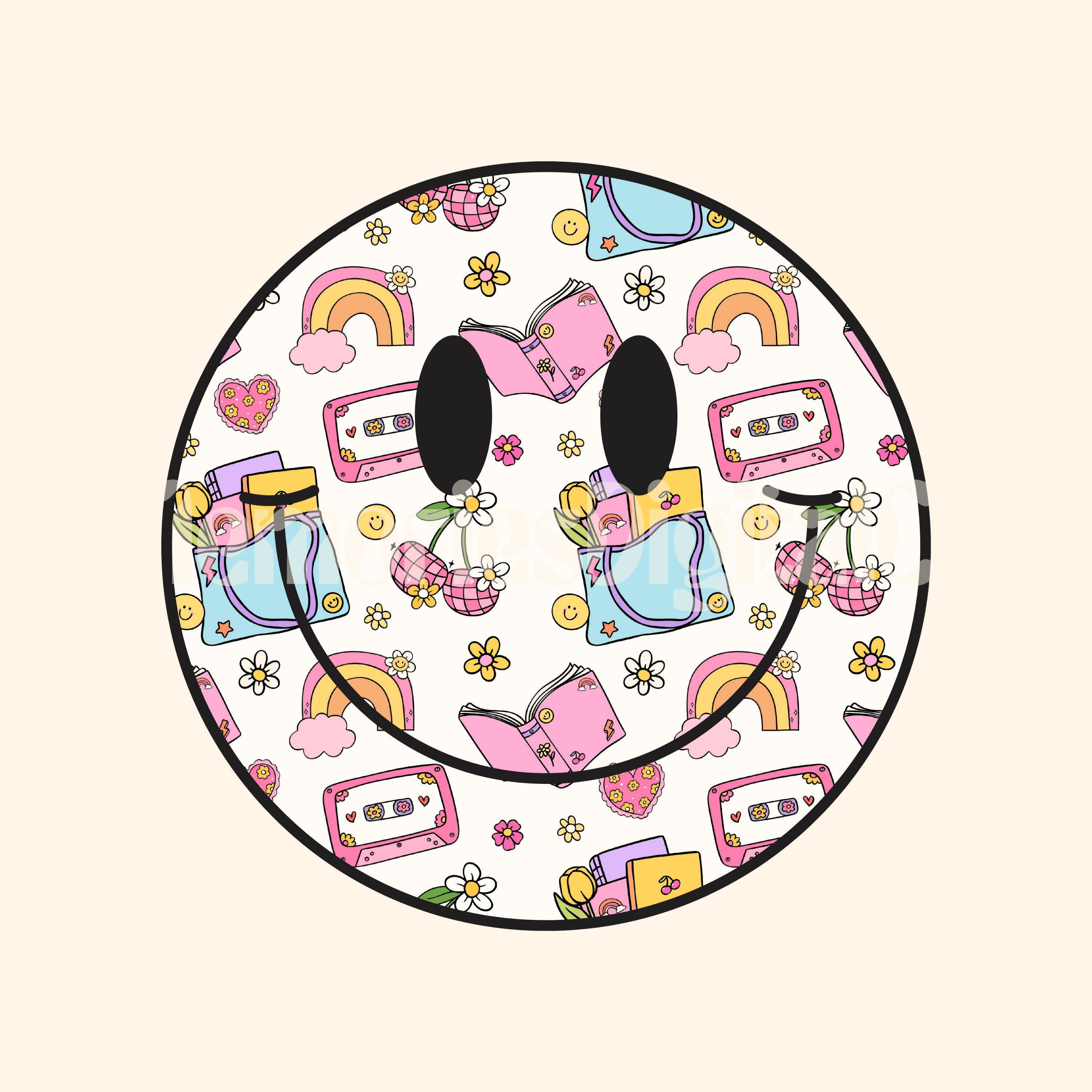 Flower Power Happy Face Png, Summer Spring Smile Face Png File, Retro ...