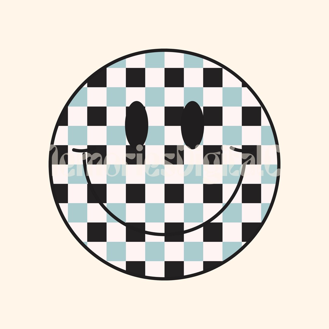 Checkered Happy Face Png, Halloween Smile Face Png File, Retro Emoji ...