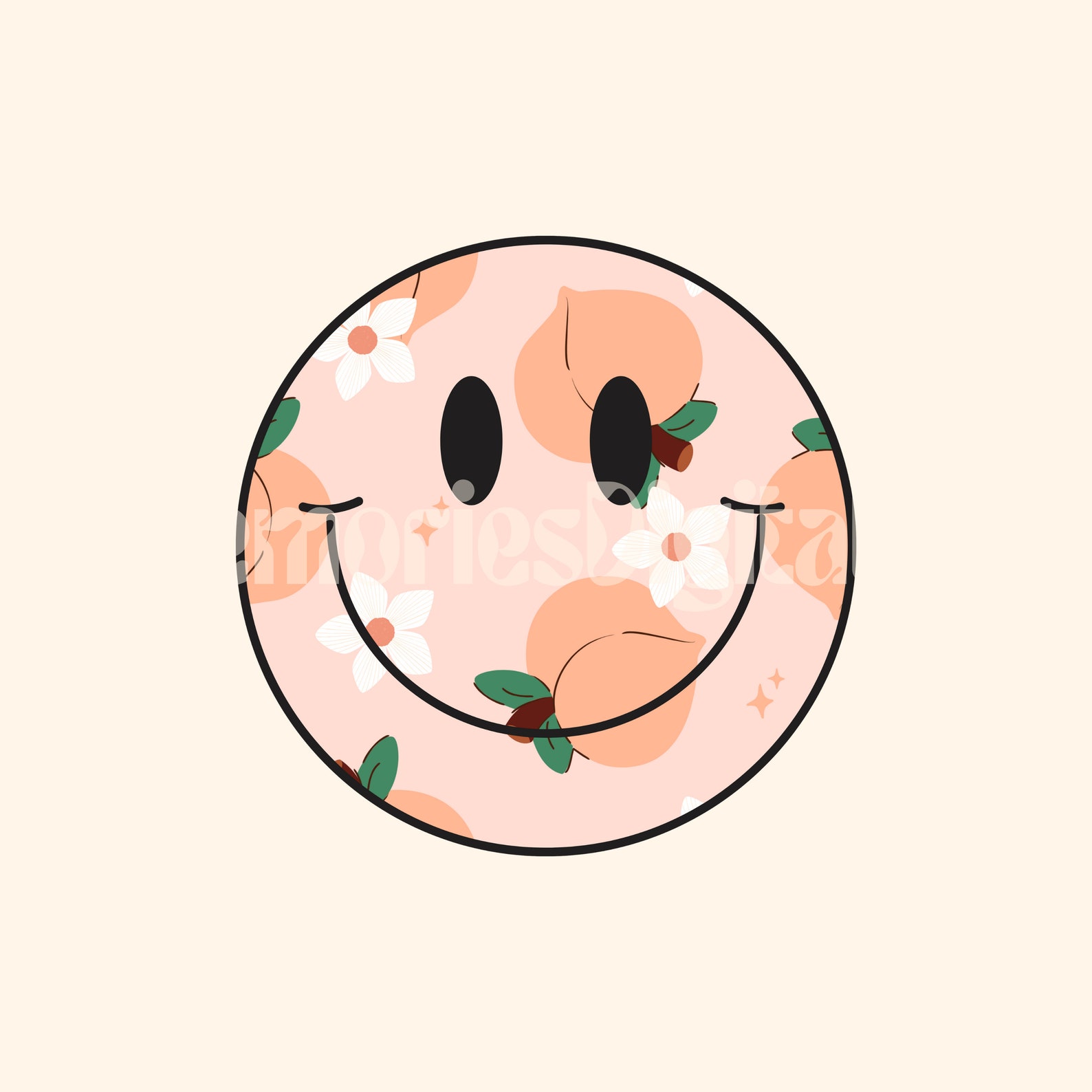 Peach Happy Face Png, Floral Smile Face Png File, Peachy Emoji Face ...