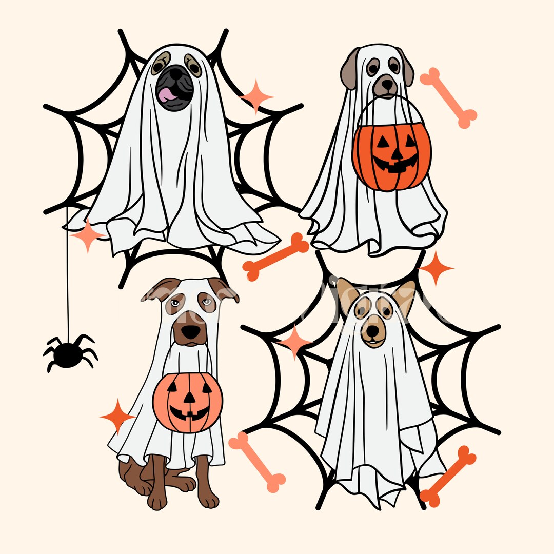Ghost Dog and Spider Web PNG Halloween Sublimation Digital Design File ...