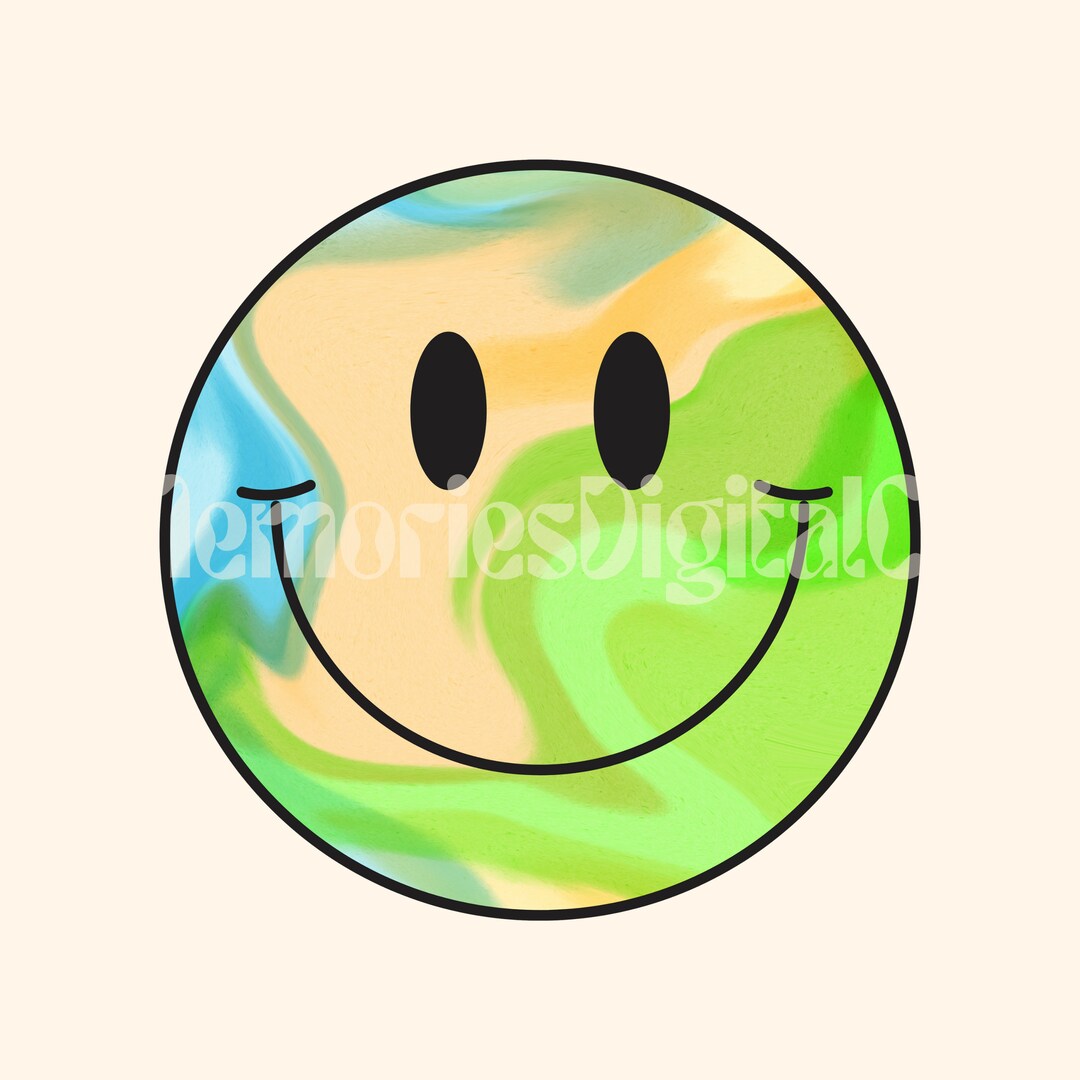 Retro Green and Yellow Wavy Happy Face Png, 90s Smile Face Png File ...