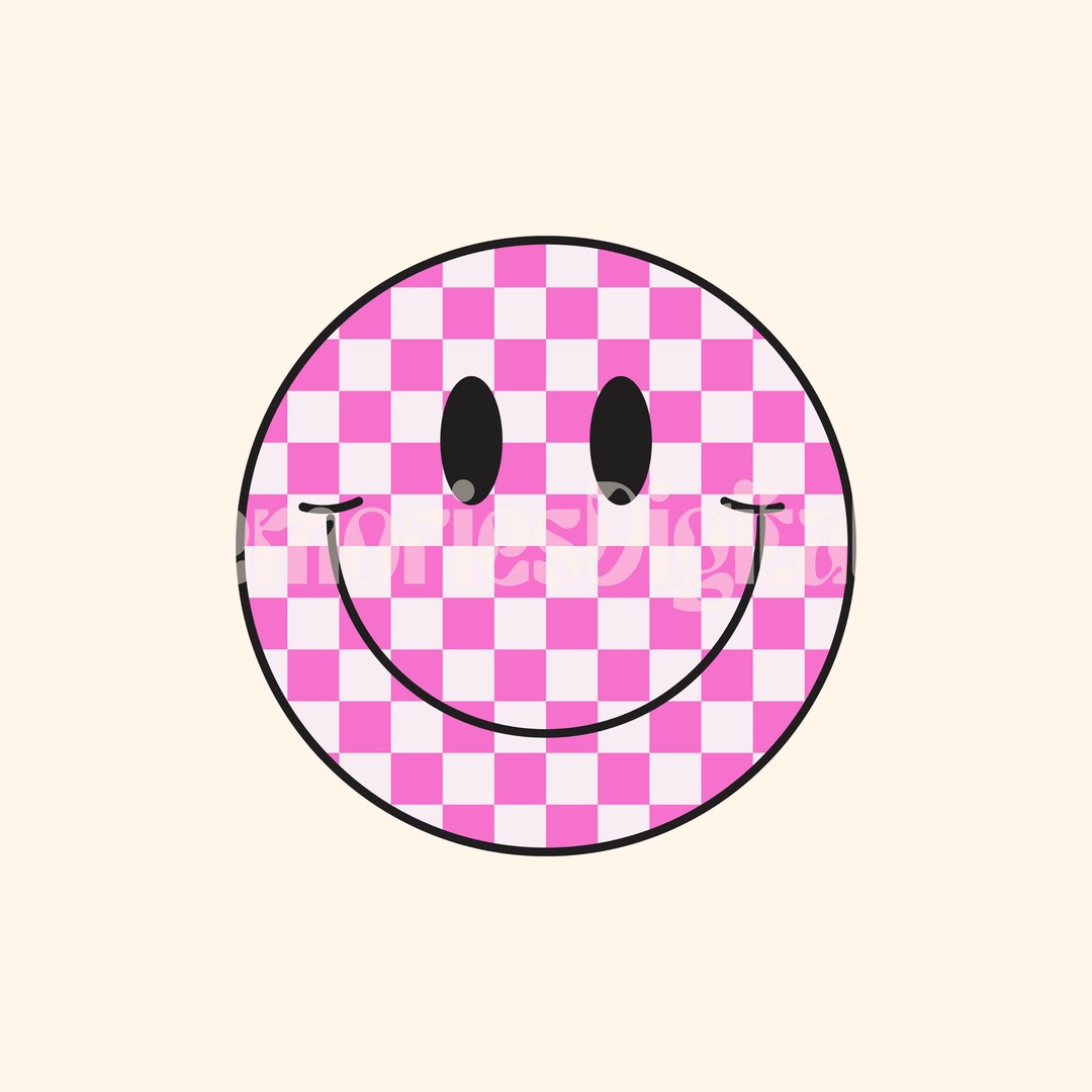 Pink Checkerboard Happy Face Png, Summer Smile Face Png File, Pink ...