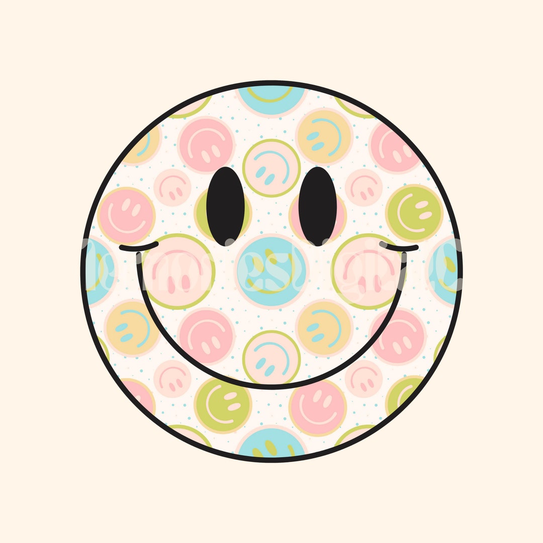 Kids Pastel Happy Face Png, Groovy Smile Face Png File, Groovy Girl or ...