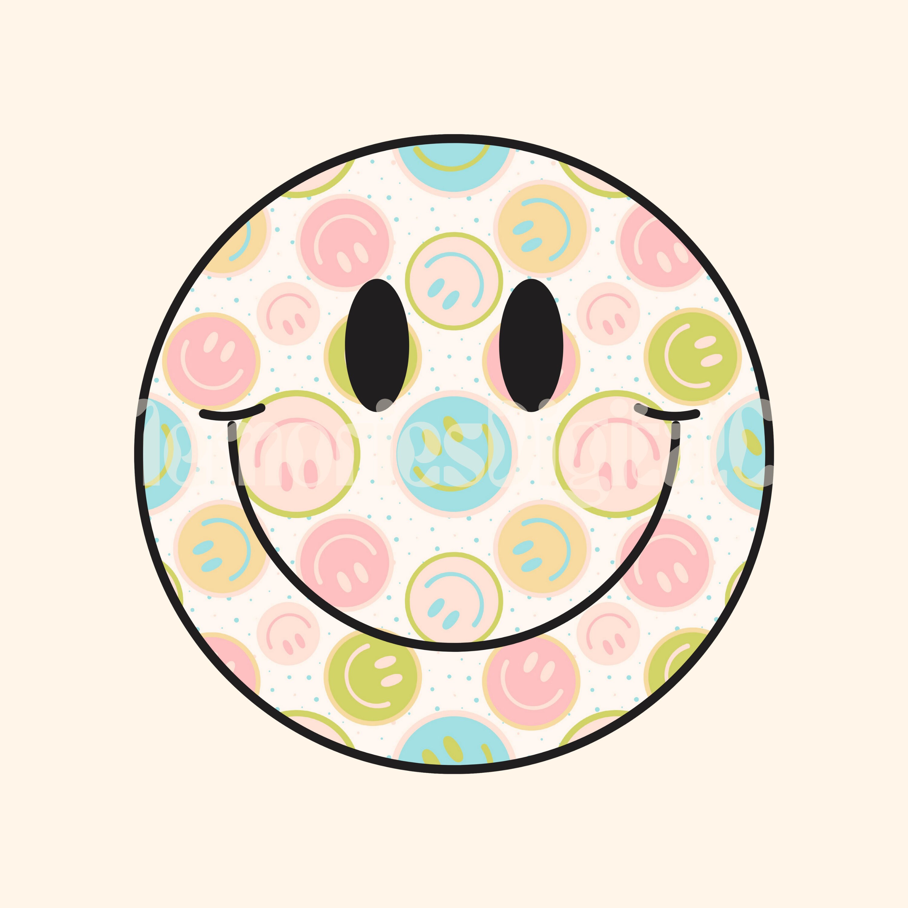 Kids Pastel Happy Face Png, Groovy Smile Face Png File, Groovy Girl or ...