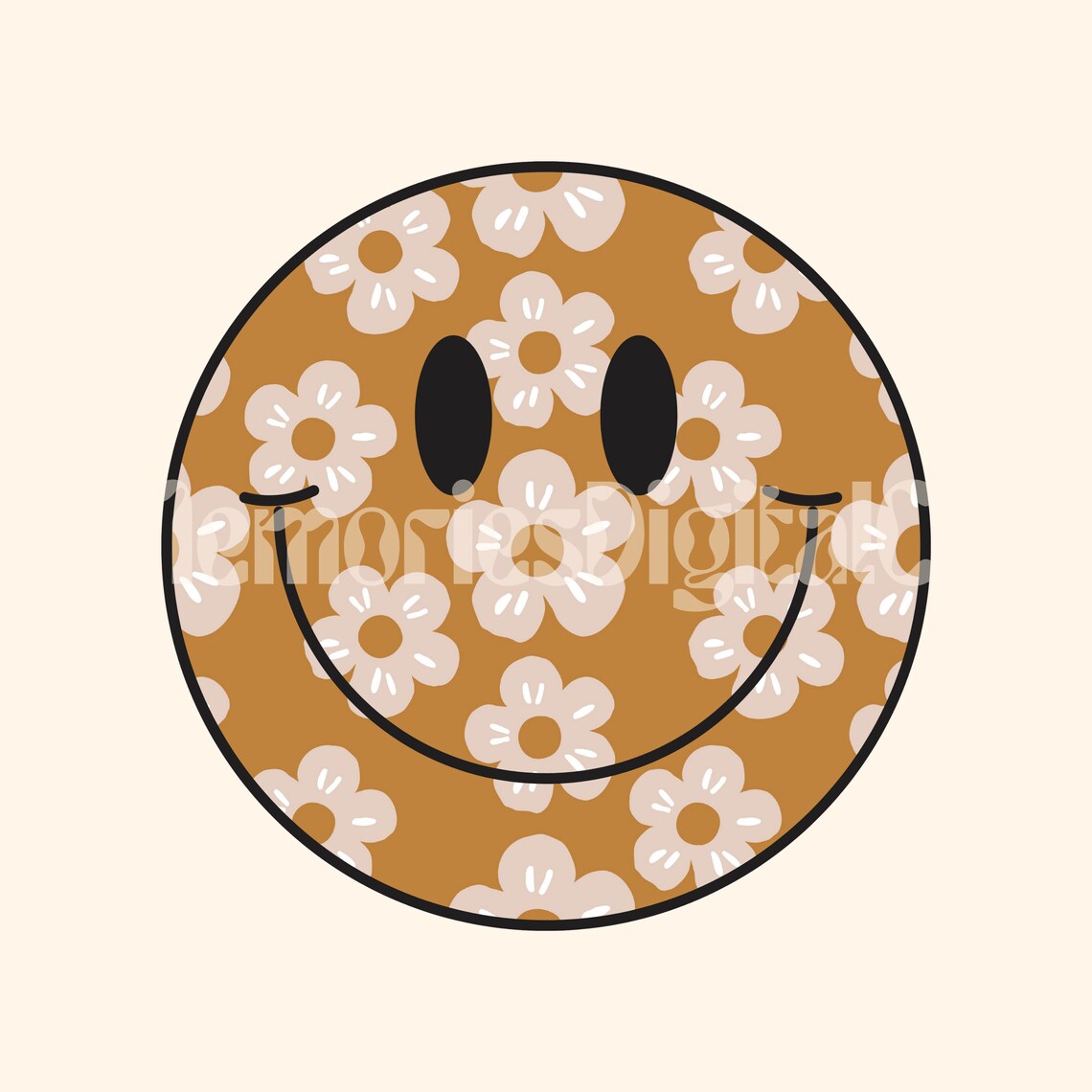Boho Floral Happy Face Png, Summer Spring Smile Face Png File, Retro ...