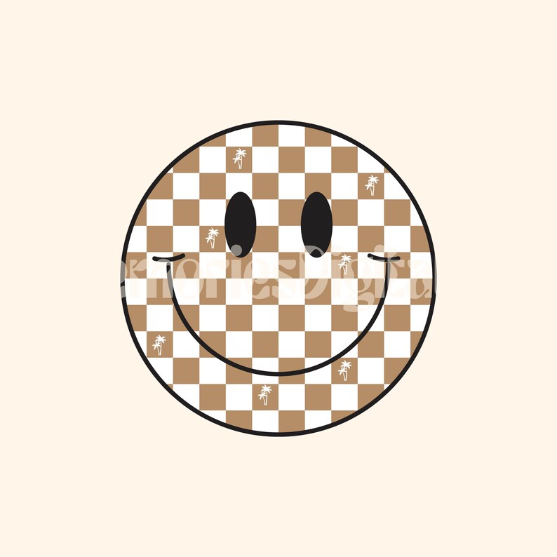 Checkered Brown Happy Face PNG: Palm Tree Emoji, Summer Sublimation ...