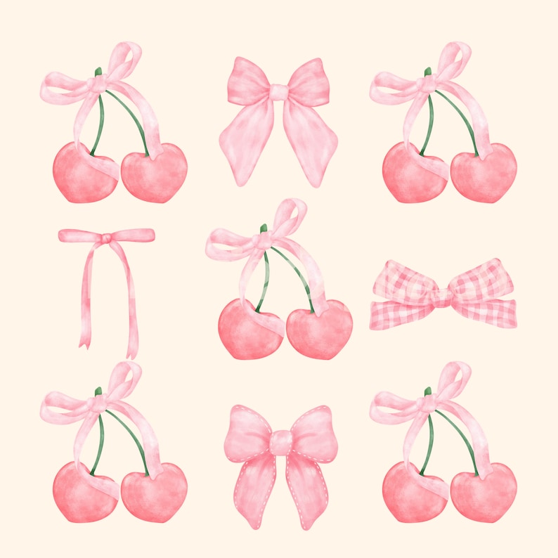 Pink Cherry Bows Png: Girly Coquette Sublimation (digital Design) - Etsy