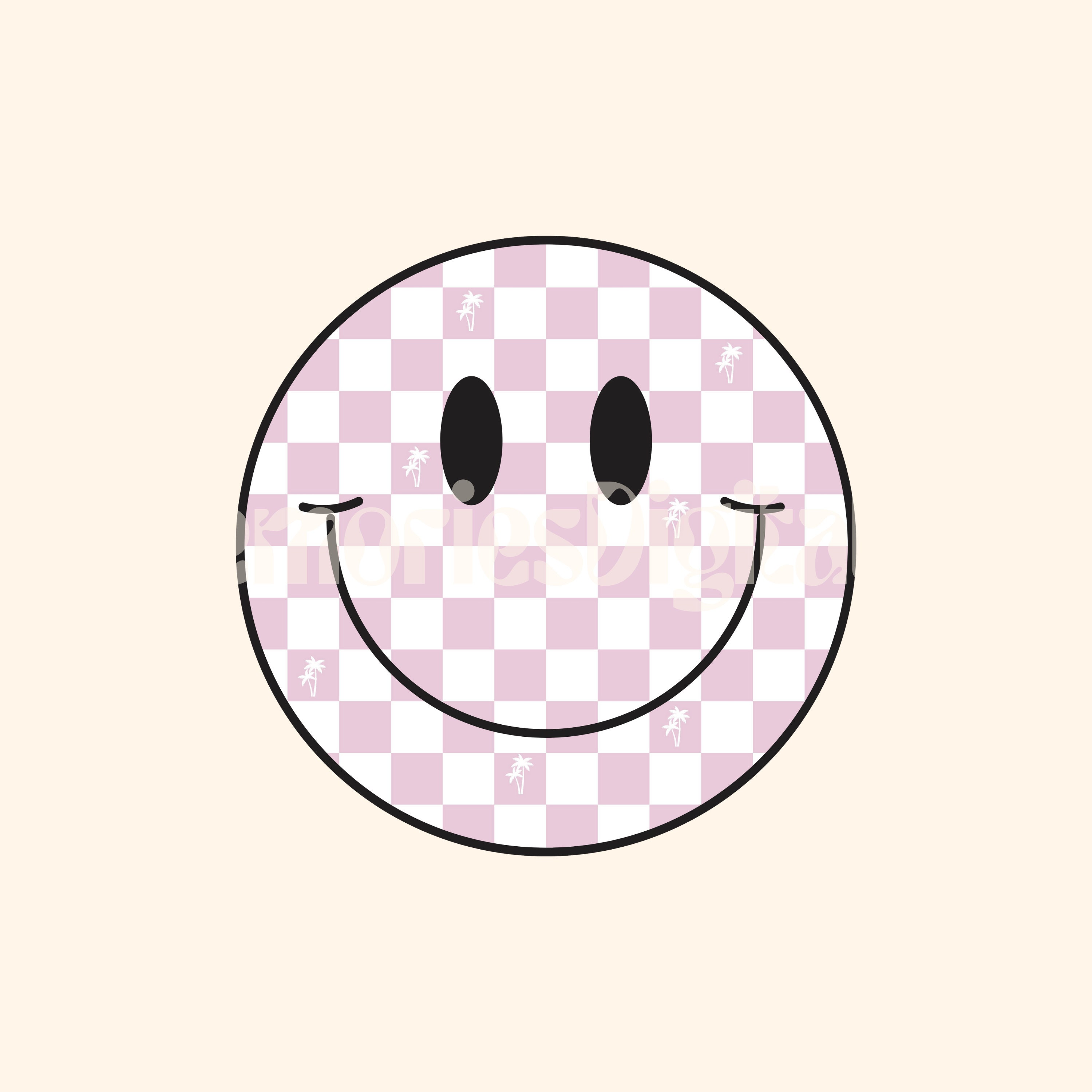 Checkered Lilac Happy Face Png, Palm Trees Smile Face Png File, Emoji ...