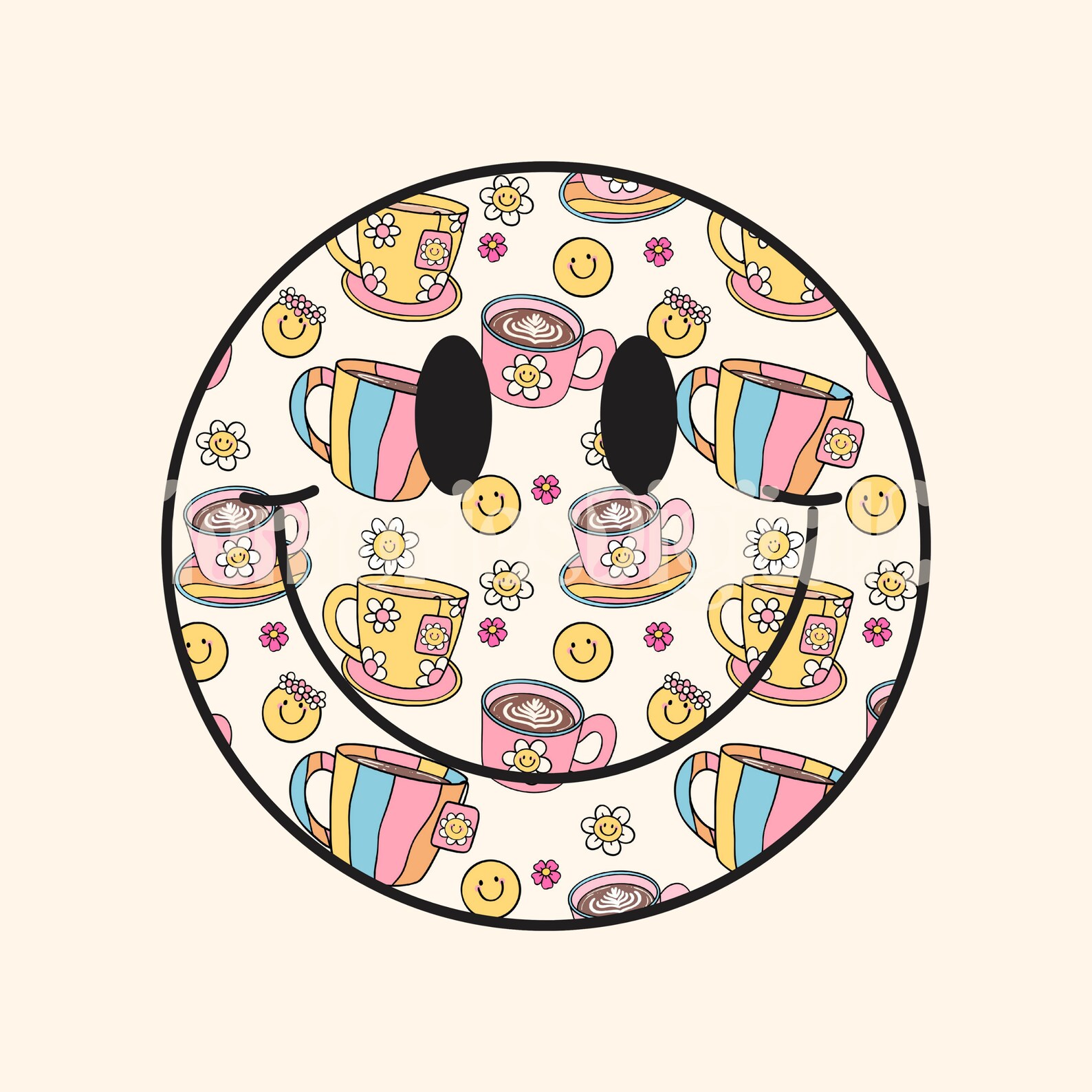 Groovy Coffee Happy Face Png, Summer Spring Smile Face Png File, Retro ...