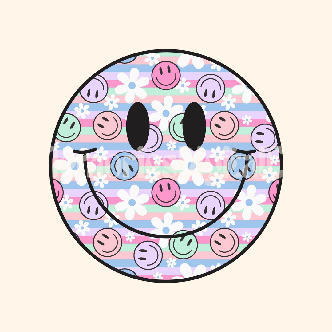 Summer Floral Happy Face Png, Summer Spring Smile Face Png File, Retro ...