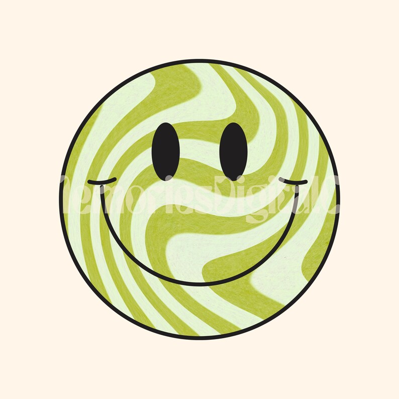 Green Retro Wave Happy Face Png: 90s Vintage Design (digital Download ...