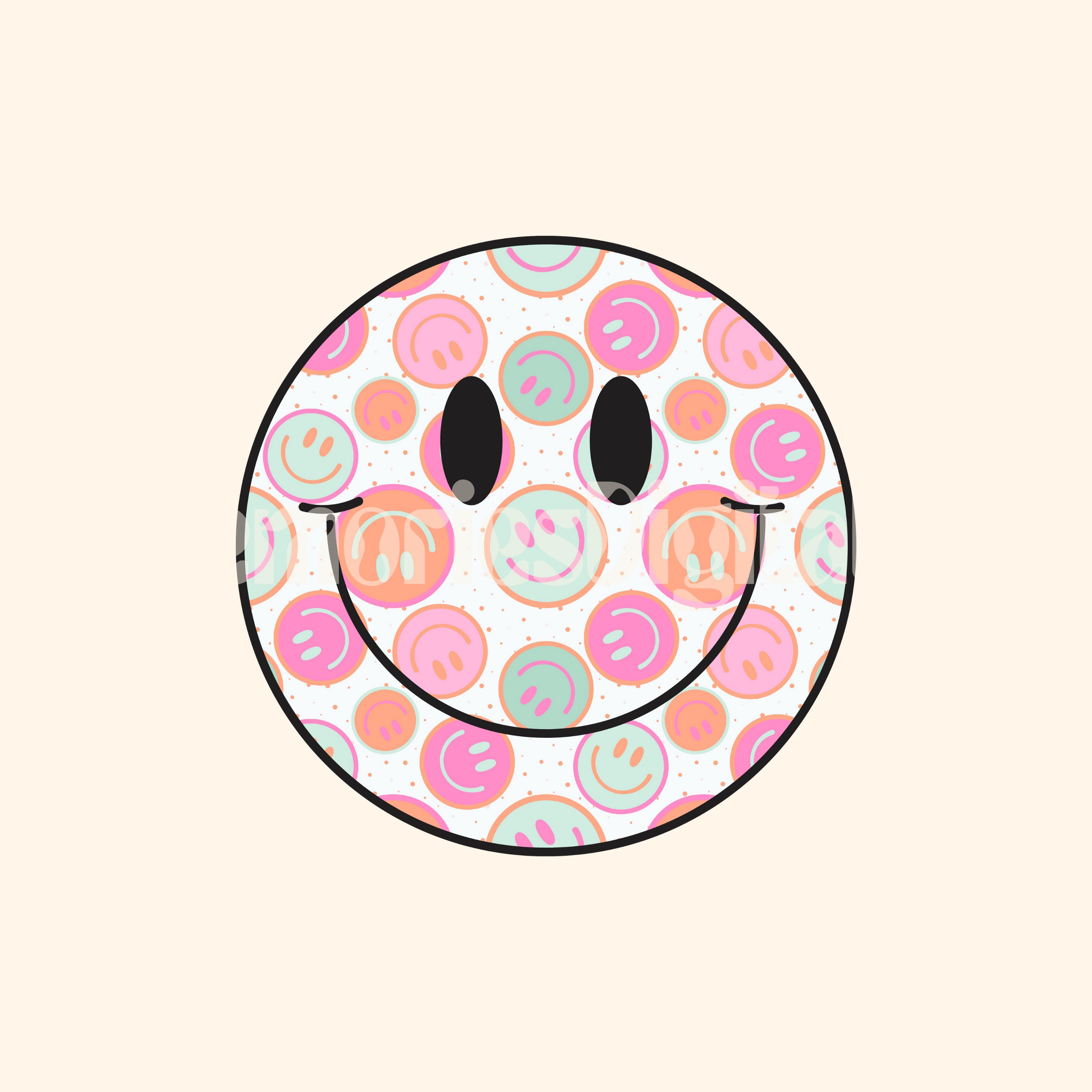 Trendy Happy Face Png, Spring Summer Smile Face Png File, Pastel Emoji ...