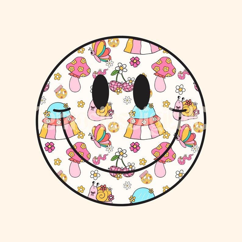Groovy Spring Happy Face Png, Summer Spring Smile Face Png File, Retro ...