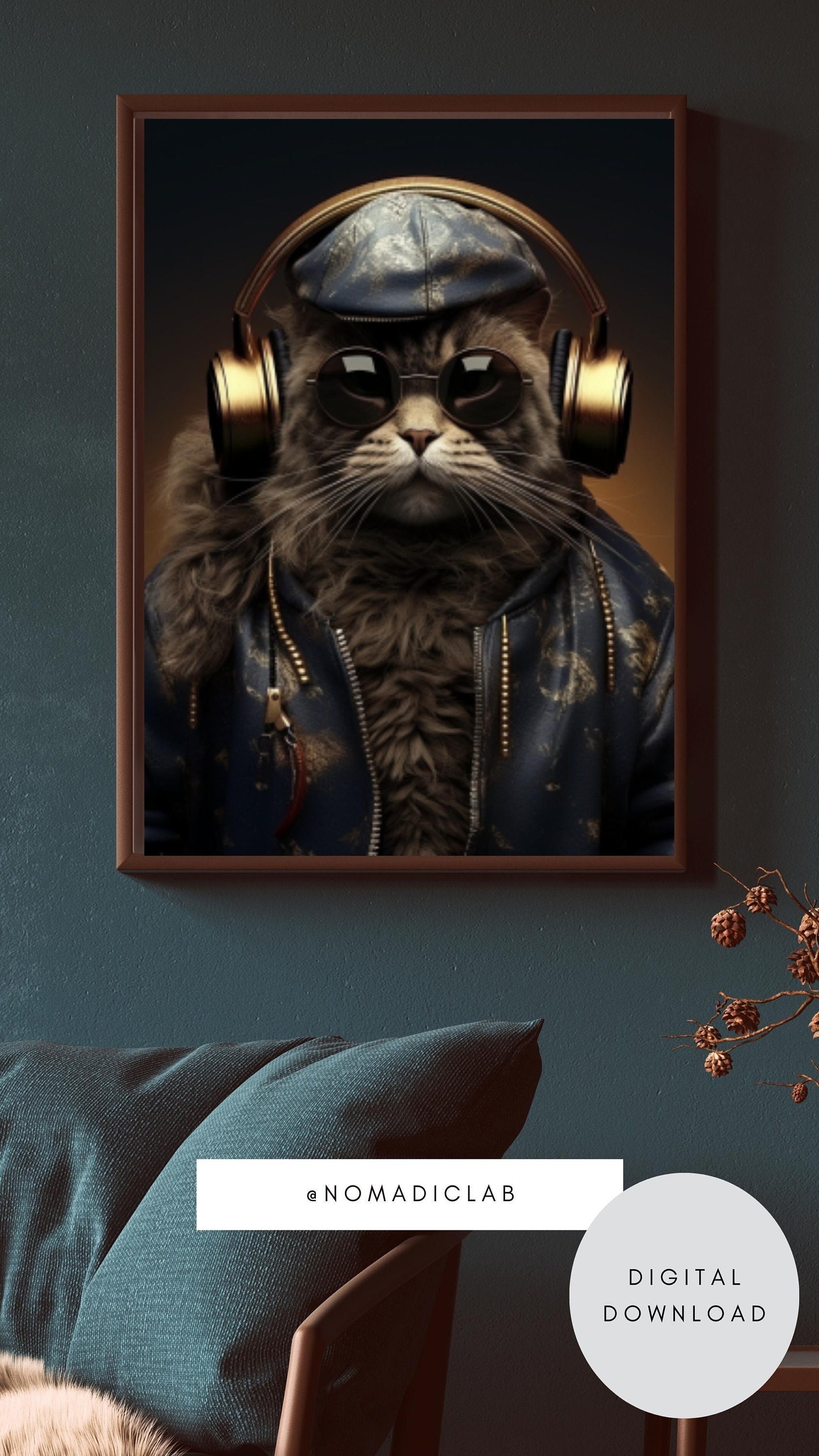 Custom Cool Cat Printable Digital Wall Art Prints Pet Portrait Digital ...